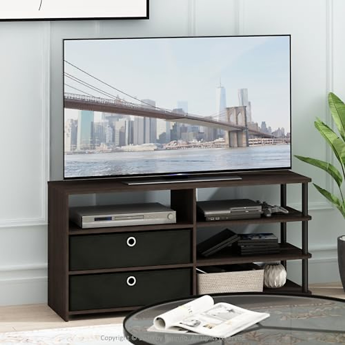 Furinno JAYA Simple Design TV Stand for up to 55-Inch with Bins, Walnut