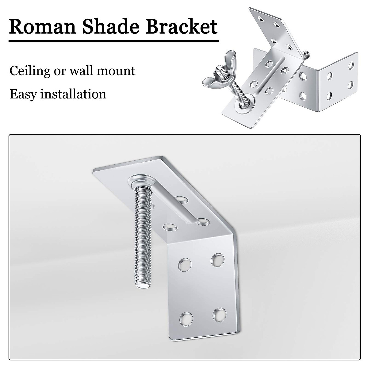 Roman Shade Wall L Bracket and Wingnut Ceiling or Wall Mount Brackets Mounting Installation L-Brackets for Roman Shade Home Window Drapery Use (4)
