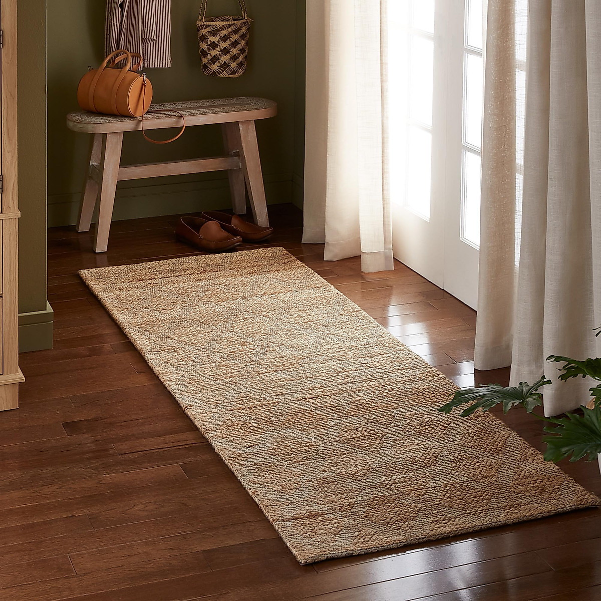 TOWN & COUNTRY TERRA Sol Interwoven Diamond Hand-Knotted Flatwoven 100% Natural Jute Runner Area Rug, Natural, 2'5"x7"