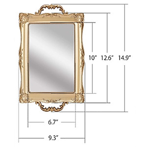 Hamphinee Rectangle Antique Decorative Mirror Tray, Perfume Organizer, Jewelry Dresser Organizer Tray & Display, Makeup Organizer Vanity Tray, Serving Tray, 9.3"x14.9", Gold