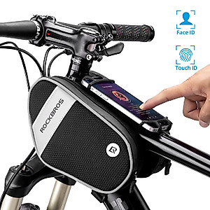 ROCKBROS Bike Front Frame/Handlebar Phone Mount Bag Top Tube Bike/Bicycle Bag Waterproof Cycling Accessories Bike Pouch with 360° Rotation Phone Holder Fit Smartphone Below 6.7''