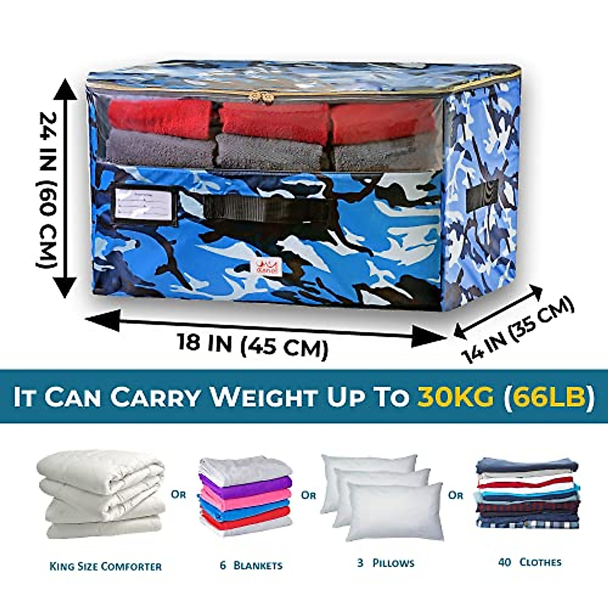 Professional Heavy Duty Extra Large Storage Bag, Moving Bag, for Traveling, Moving And Clothes, Oxford Material !!! [100L] 3 Sides Handles, Carry up to 66LB - 30KG, With Name Holder, Waterproof, Anti Lint, Clothes Organization (Camo - 1 Pack)