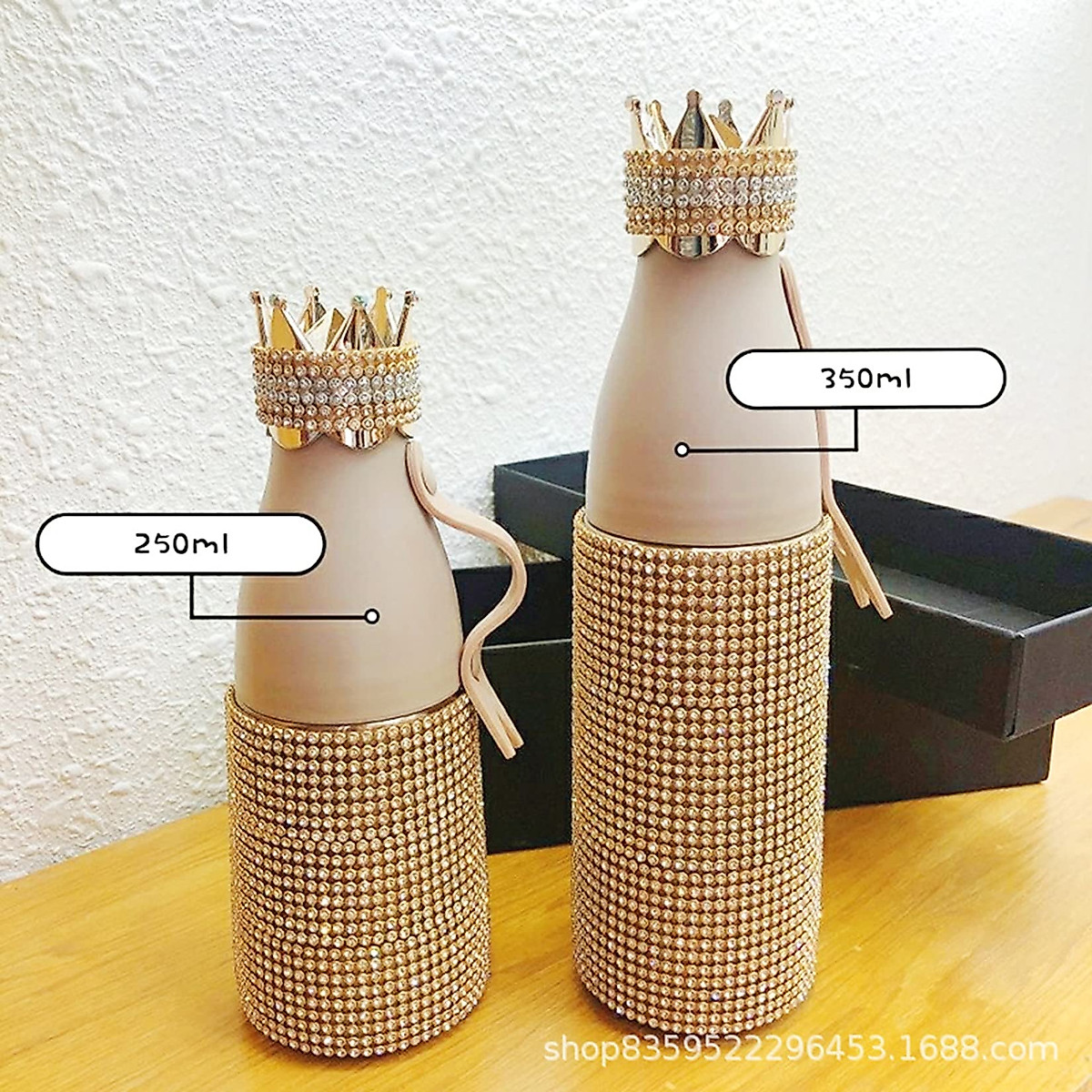 HLONGG Stylish Rhinestone Stainless Steel Water Bottle Portable Insulated Bottles Diamond Water Bottle Fashion Double Walled Vacuum with Lid Water Bottle,Gold1