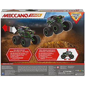 Meccano Junior, Official Monster Jam Grave Digger Monster Truck STEM Model Building Kit with Pull-Back Motor, Kids Toys for Ages 5 and up