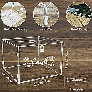 FCDECOR Wedding Card Box with Lock, Acrylic Clear Card Boxes for Wedding Reception Money Card Holder for Wedding, Baby Showers, Birthdays, Bridal or Graduation Party Supplies, 11" Clear