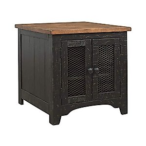Signature Design by Ashley Valebeck Farmhouse Rectangular End Table with Storage, Distressed Brown & Black Finish