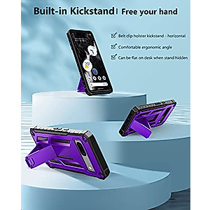 FNTCASE for Google Pixel 7 Case: Built-in Screen Protector & Kickstand | Full-Body Dual Layer Rugged Heavy Duty Protection | Military Shockproof Cell Phone Protective Cover 5G - Purple