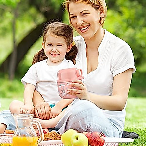 Healthlif 10oz Kids Soup Thermo for Hot Food Insulated Food Jar, Ceramic Coating Thermos Hot Food Lunch Container, Width Mouth Stainless Steel Lunch Box with Spoon(Pink Unicorn)