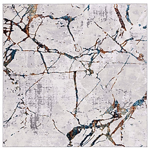 SAFAVIEH Amelia Collection Area Rug - 6'7" Square, Grey & Blue Gold, Modern Abstract Design, Non-Shedding & Easy Care, Ideal for High Traffic Areas in Living Room, Bedroom (ALA293M)