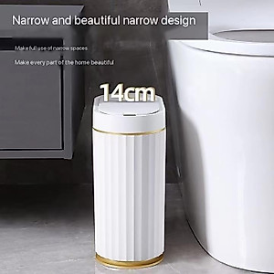 ArHaR Large Capacity Smart Sensor Wastebasket Automatic Household Bathroom with Lid Electric Narrow Paper Basket Seam Potty (7 Litre) (White Grey)