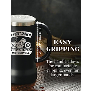 Onebttl Motorcycle Gifts for Men, I Don't Snore I Dream I'm a Motorcycle, Stainless Steel Beer Stein Tumbler, 24oz Beer Mug with Lid