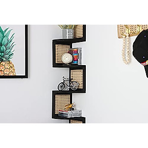 ND RongFeng Corner Shelf 4 Shelves for Wall Storage, Easy Assemble Floating Wall Shelf for Bedroom and Living Room (Black)