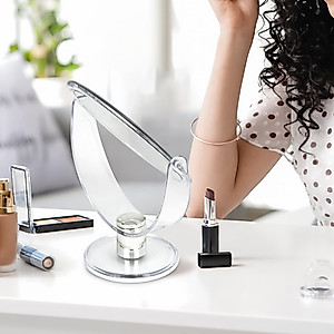 DecorRack 2 Sided Magnifying Mirror, 1x/2x Magnification, 6 Inch Makeup Mirror, Tabletop Vanity Mirror, Transparent