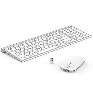 seenda Rechargeable Wireless Keyboard Mouse, Ultra Thin Low Profile Wireless Keyboard and Mouse with Number Pad, Quiet Portable Combo Compatible for Windows XP/7/8/10/11/11 Pro, Silver White