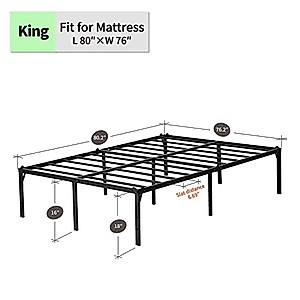 Veezyo Metal Bed Frame King - 18 Inch Black Metal Platform Bed Frame, Easy Assembly with Large Storage Space, 3,500lbs Heavy Duty, No Box Spring Needed (King)