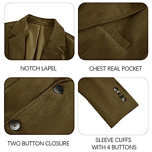 Men's Corduroy Blazer Jacket Single Breasted Solid Work Wear Vintage Spoat Coat Casual Corduroy Suit Jacket Green