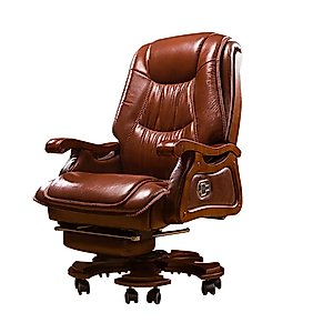 MayNuo Office Chair Gaming Chair Computer Chair Genuine Leather Home Solid Wood Swivel Chair Office Reclining Executive Chair Computer Mini Massage Chair
