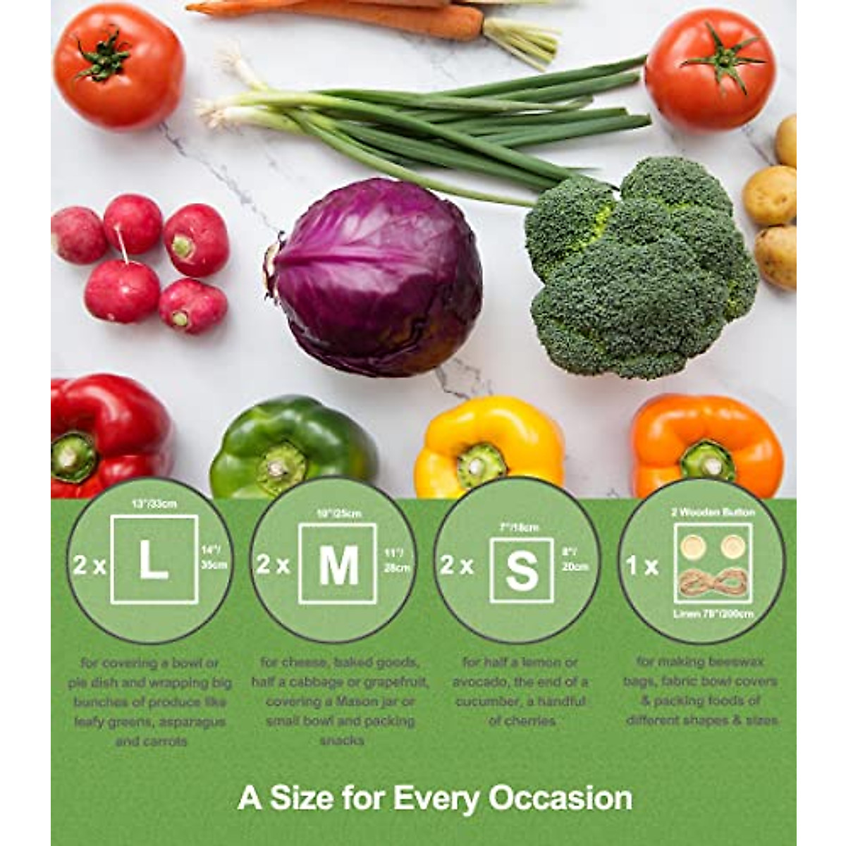 Beeswax Reusable Food Wraps - (6 Packs, 3 Sizes S,M,L, with 2 Meter Hemp Rope, Two Buttons) Plastic and Silicone Free, Eco-friendly Wrap, Wax Paper for Food,Yellow Lemon