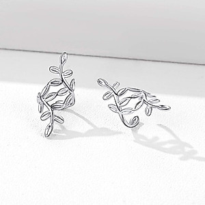 ChicSilver 925 Sterling Silver Minimalist Small Hoop Huggie Earrings Classic Leaf Ear Cuffs for Non Pierced Ears Cartilage Clip On Wrap Earrings Hypoallergenic