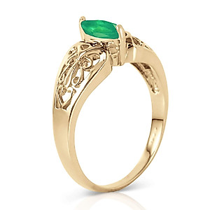 Galaxy Gold GG 14k Yellow Gold Filigree Ring with Natural Marquis-shaped Emerald - Size 10