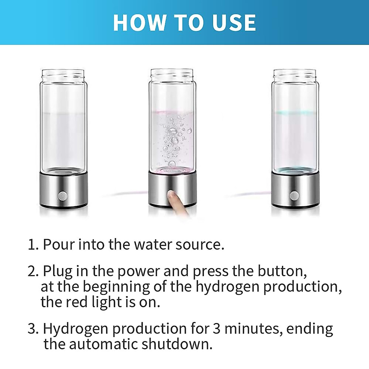 Hydrogen Water Bottle,420ml Hydrogen Water,Hydrogen Water Bottle Generator Improve Water Quality in 3 Minutes,Portable Hydrogen Water Ionizer Machine for Home,Office and Travel(Silver)