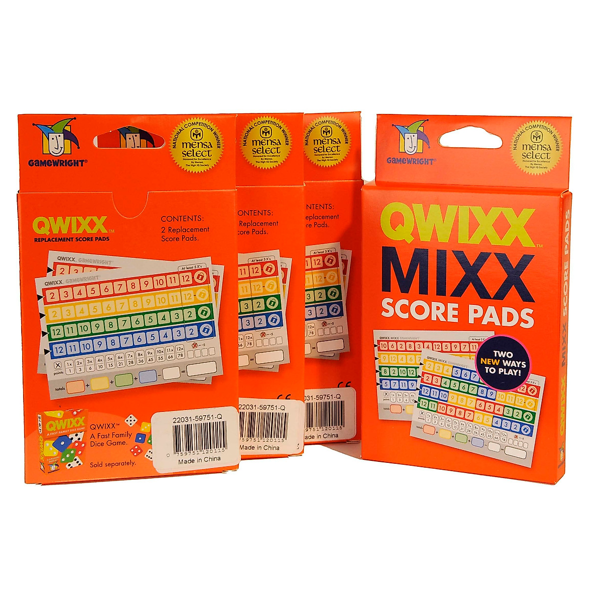 Deluxe Games and Puzzles Qwixx Score Sheets 4 Pack with Qwixx Compatible ‘Socially-Distanced’ Game Dice Quantity = 30, Bundled