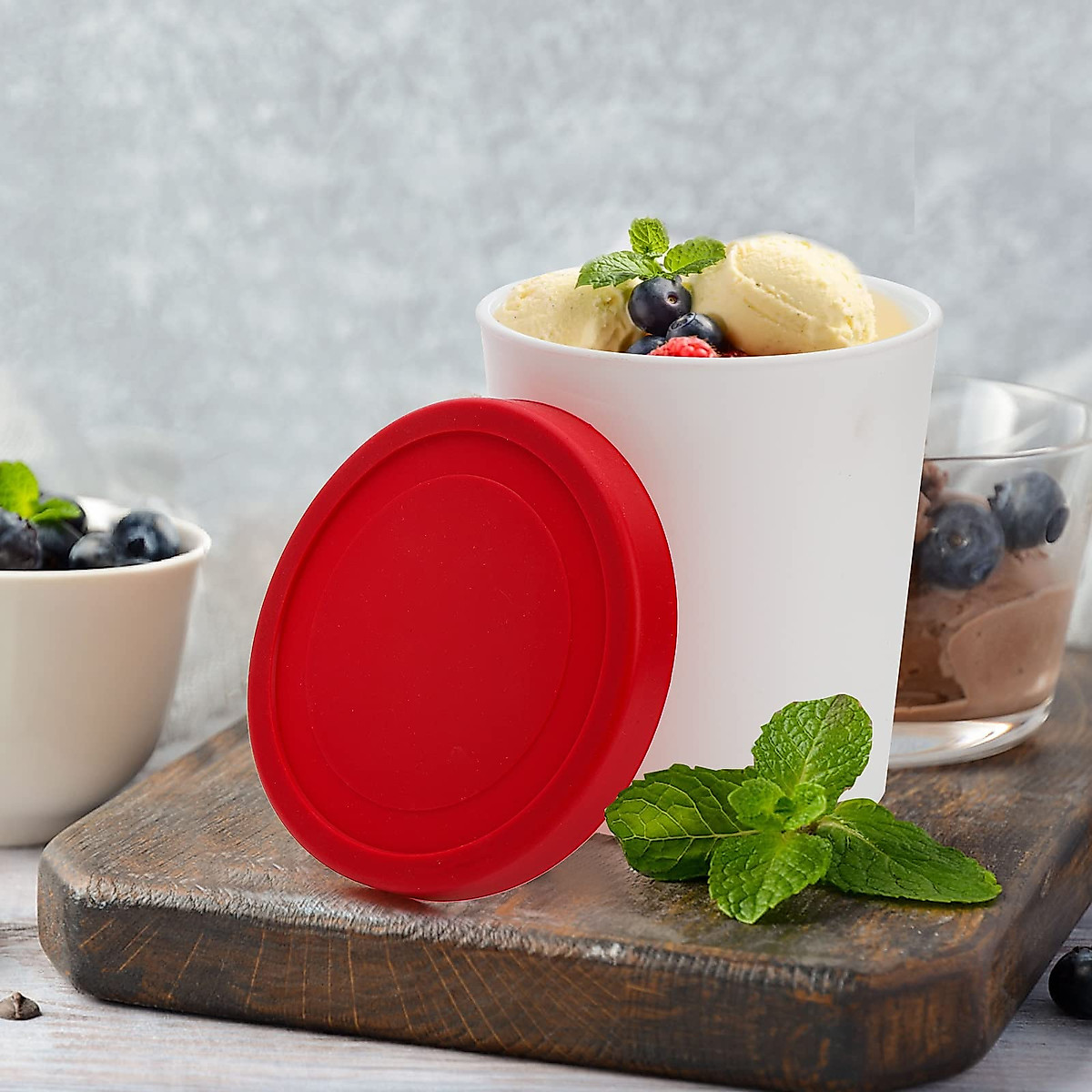 Peohud 4 Pack Ice Cream Containers, 1 Quart Freezer Storage Tubs with Silicone Lids for Homemade Ice Cream, Sorbet and Gelato, Freezer Dishwasher Safe