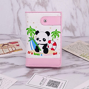 Womens Leather RFID Cute Cartoon Panda Wallet Purse Wristlets with Coins Pocket Pink