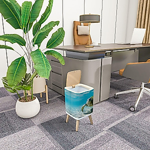 PHAIBHKERP Trash Can with Lid The Green sea Turtle Garbage Can Rectangular Waste Bin Press Cover Dog Proof Wastebasket for Kitchen Bathroom Living Room Nursery