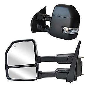 WLLW Towing Mirrors for Ford F250 F350 F450 F-550 Super Duty 2017 2018 2019 2020 With Power, Heated, Temperature Sensor, Turn Signal Light, Spot Auxiliary Lamp Pickup Truck