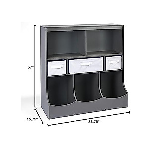 Badger Basket Combo Bin Toy Storage Unit and Book Shelf for Kids with 3 Baskets - Cool Gray