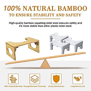 Squatting Toilet Stool, Bamboo 8 Inch Toilet Potty Stool, Foldable Bathroom Poop Stool with Non-Slip Mat for Adults Children