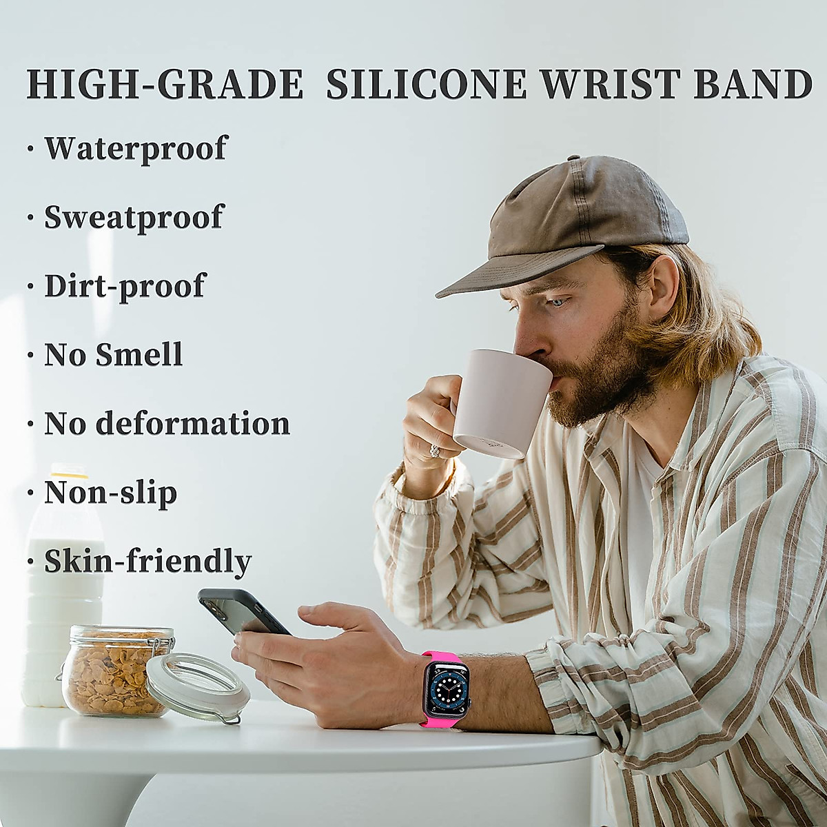 Upgrade Bands Compatible with Apple Watch Band 38mm 40mm 41mm for Women Men-Soft Silicone Replacement Sport Watch Strap for iWatch SE Series 7 6 5 4 3 2 1-Smartwatch Band