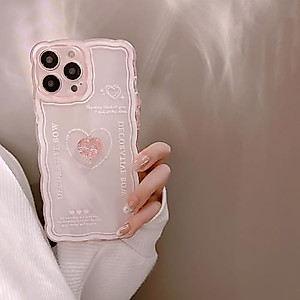 Ownest Compatible for iPhone 12 Mini Cute 3D Pink Heart Slim Clear Aesthetic Design Women Teen Girls Camera Lens Protection Phone Cases Cover+Pink Phone Charm