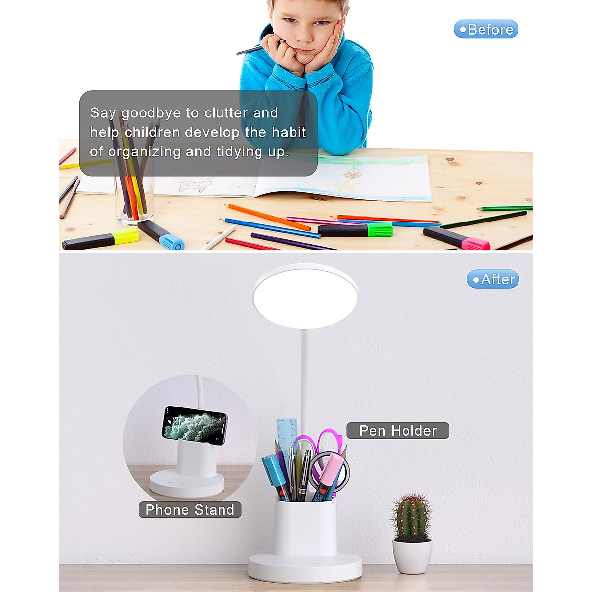 Sailstar Small Desk Lamp, LED Desk Lamps for Home Office, Eye-Caring Study Desk Light for Kids, Touch, 3 Lighting Modes, Adjust Brightness, 800LM, 360°Gooseneck Desk Lamp for College Dorm Room, White