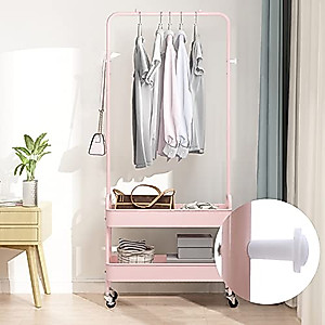Modern Garment Rack Clothing Stand with 2 Tier Metal Basket and Universal Wheel Square Suit Dress Garment Rack Dress Display Stand Floor Hanger Storage Rack for Home Wedding Clothing Store (Pink)