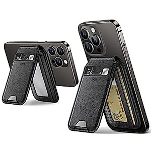 ESR MagSafe Wallet (HaloLock), iPhone Wallet with Adjustable Stand, Magnetic Wallet for iPhone 14/13/12 Series, Not for iPhone 13/12 mini, 3 Card Holder, MagSafe Accessories, Vegan Leather, Black
