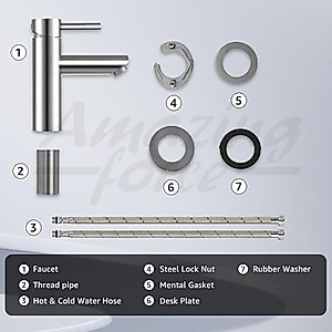 AMAZING FORCE Single Hole Bathroom Faucet Single Handle Bathroom Sink Faucet Brushed Nickel Stainless Steel Basin Mixer Tap - Sink Drain & Deck Plate Not Included 1.2 GPM