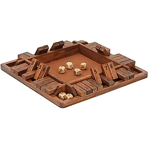 TUAHOO 4-Player Shut The Box Dice Game Wooden Board Dice Game with Number Flip, Classics Tabletop Board Game for Kids Adults Family Party Classroom Home or Pub Bar, 12 inch