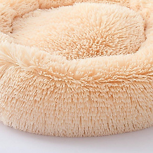 Luxury Fur Donut Cuddler Round Cat and Dog Cushion Bed Self-Warming and Cozy for Improved Sleep (Big Size, Beige)