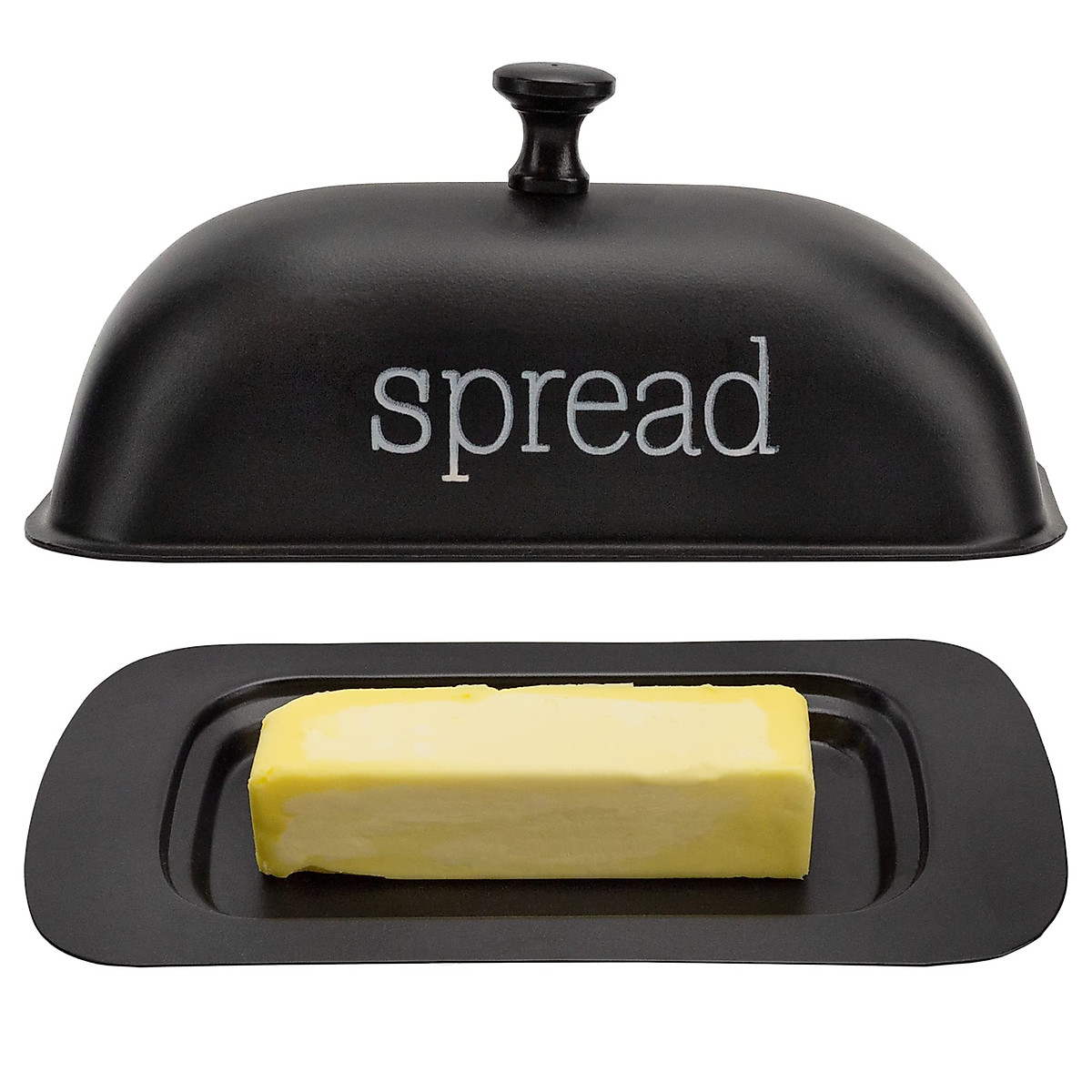 AuldHome Large Enamelware Butter Dish (Black); Modern Farmhouse Enamel Butter Serving Dish with Lid