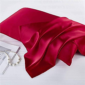 Luxbedding Satin Pillowcase Pillow Cases King Size, Cooling Satin Pillowcase for Hair and Skin, Silk Pillowcase 2 Pack - Red Pillow Cases