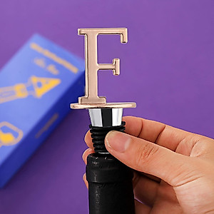 Wine and Beverage Bottle Stopper Christmas Initial letter Wine Stoppers Christmas Decorative Creative Kitchen Bar Wedding Birthday Party Favor Wine Lover Gift (Rose Gold-F)