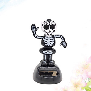 Amosfun 2pcs Halloween Solar Bobble Skeleton Shaking Head Dancing Toy Figurines Car Dash Board Decorations Halloween Party Favors Gifts