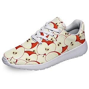 Apple Shoes Fruit Print Women Men Personalited Running Shoes Athletic Tennis Sneakers Gifts for Girl Boy White Size 6