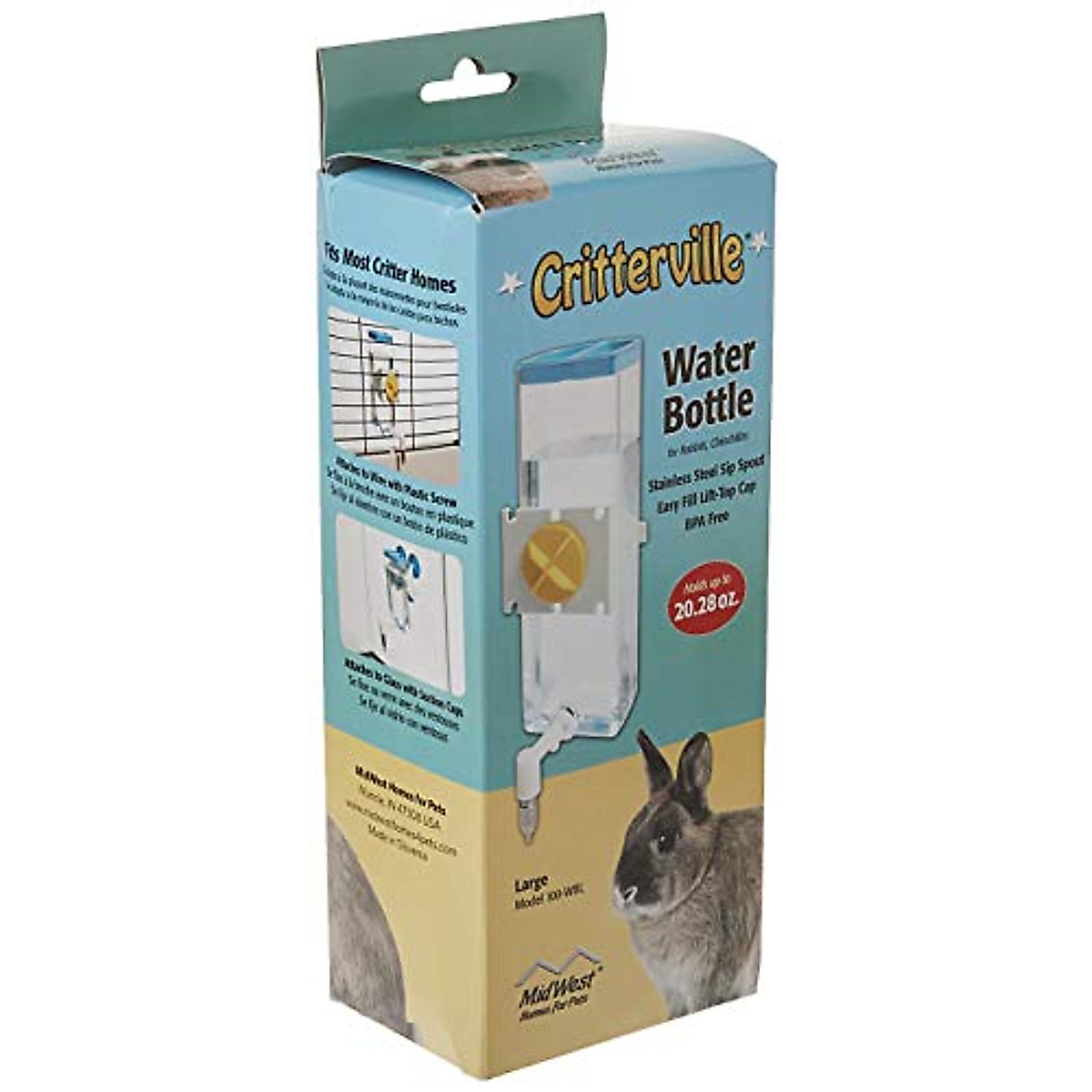 MidWest Homes for Pets Large Animal Water Bottle | Ideal for Hamsters, Mice, Guinea Pigs & Rabbits, Large