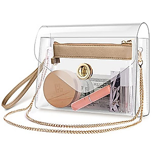 Youshuo Clear Purse for Women Stadium Approved, Clear Crossbody Bag, 2PCS Cute Purses with Chain & Wristlet for Sports Prom Concert Party Present