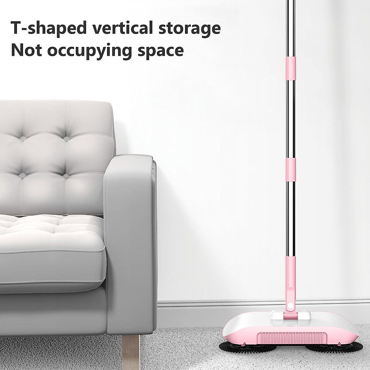 Hand Push Floor Sweepers, 3 in 1 Manual Vacuum Cleaner Mop, Floor Crumb Sweeper, Home Cleaning Sweeping Mop for Wooden Ttile Floor Rugs (Pink)