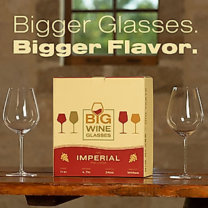 Big Wine Glasses | Set of 2 I Giant Oversized Full Bottle Wine Glasses I Large Red & White Wine Glass with Stem I Ultra Premium, Hand Blown Crystal | Imperial 34 Ounces