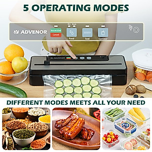 ADVENOR Vacuum Sealer Machine with Cutter Widened Double Sealing Strips and Bag Storage, 85Kpa Dry Moist Food Modes Upgraded Locking Design Includes 2 Bag Rolls 8.6"x16'and 11"x16'